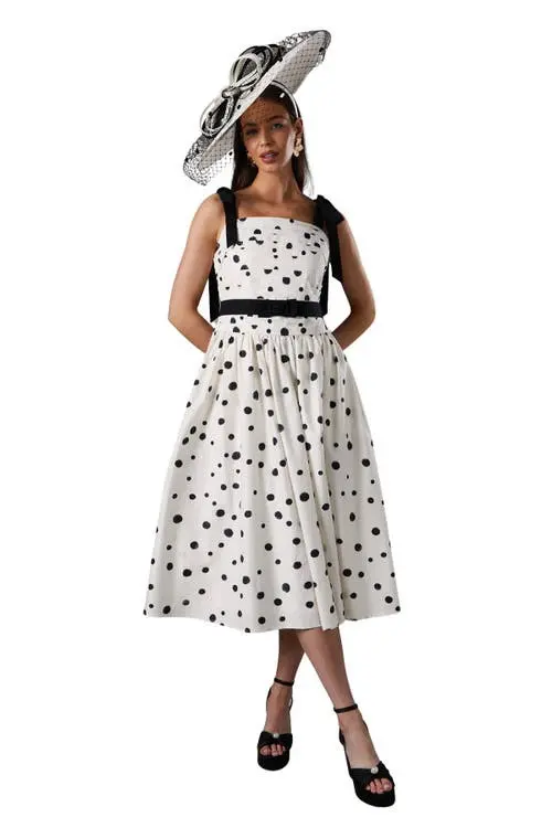 Coast Polka Dot Midi Dress With Bow Detail - Mono