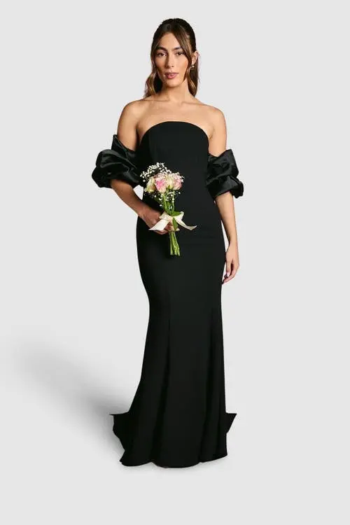 Coast Puff Sleeve Bardot Fishtail Maxi Dress - Black