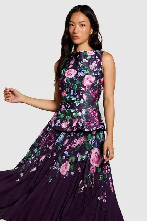 Coast Floral Print Pleated Midi Dress