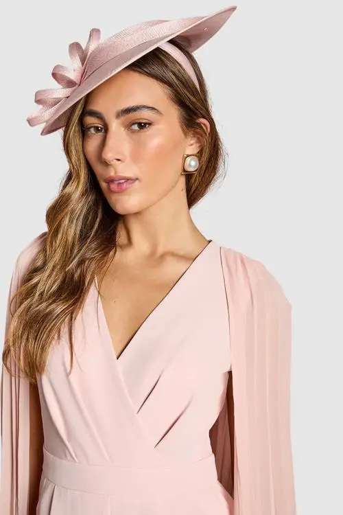 Coast V Neck Pleated Long Sleeve Jumpsuit - Blush