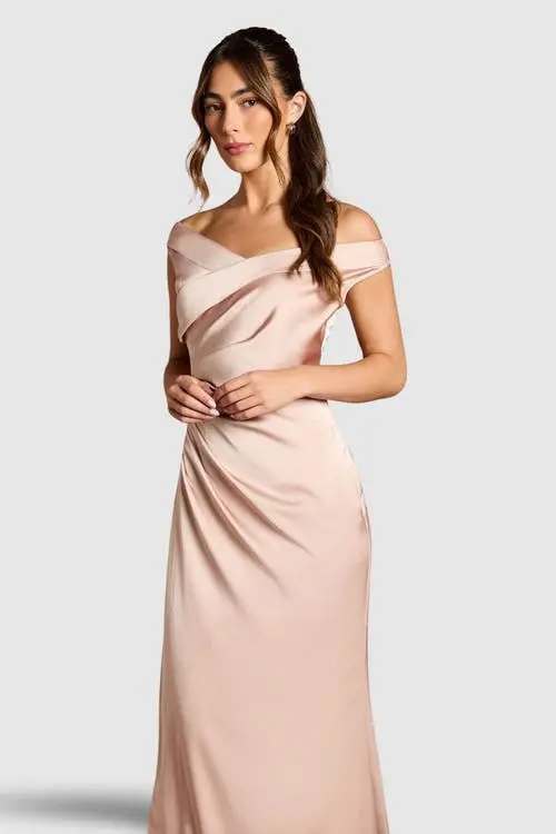 Coast Satin Bardot Maxi Dress - Mocha