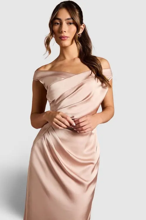 Coast Satin Bardot Maxi Dress - Mocha