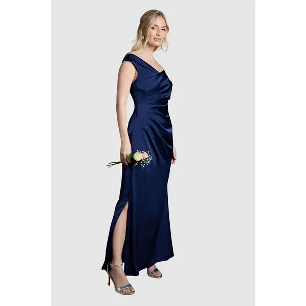 Coast Satin Bardot Maxi Dress - Navy