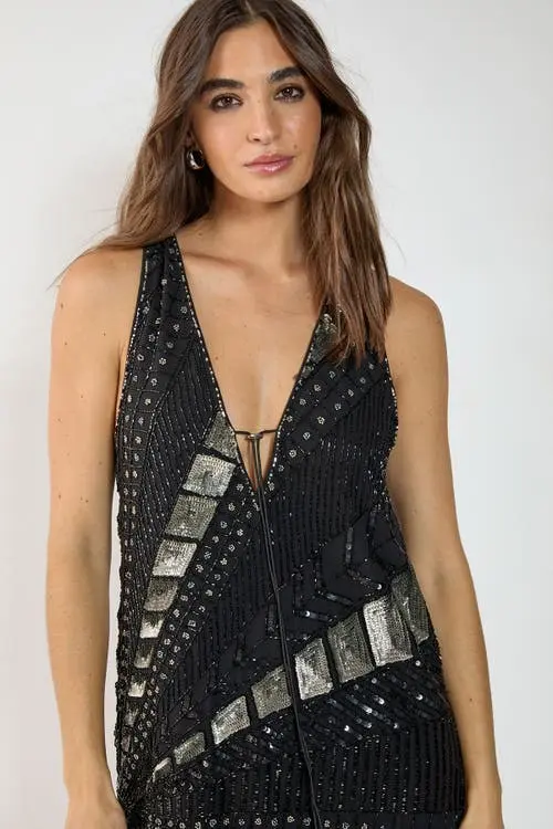 Nasty Gal Sequin Plunge Mini Dress