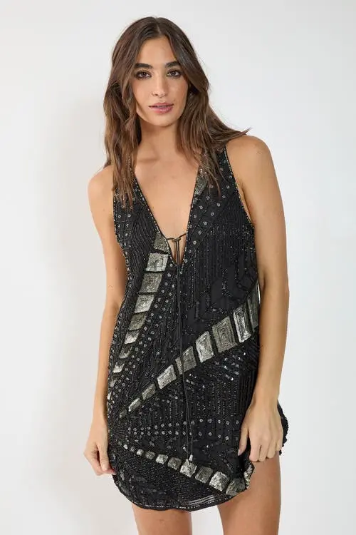 Nasty Gal Sequin Plunge Mini Dress