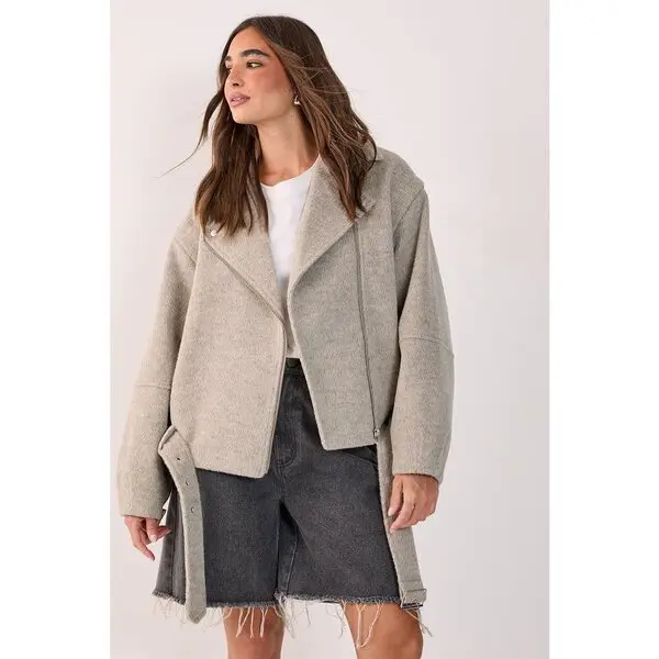 Nasty Gal Oversized Brushed Belted Biker Jacket
