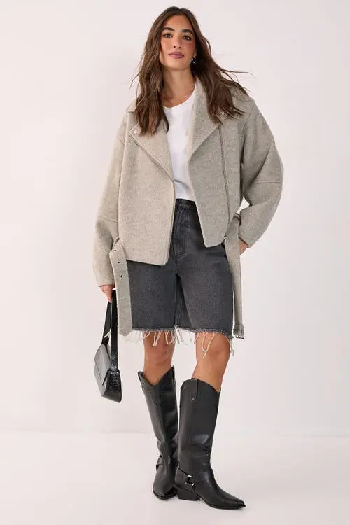 Nasty Gal Oversized Brushed Belted Biker Jacket