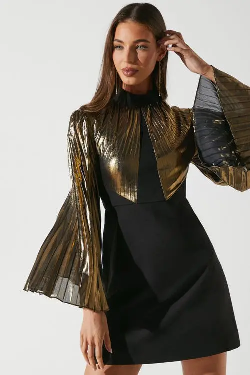 Coast Metallic Pleated Sleeve Mini Dress