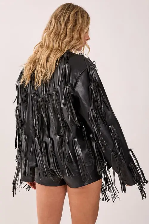 Nasty Gal Faux Leather Tassel Jacket