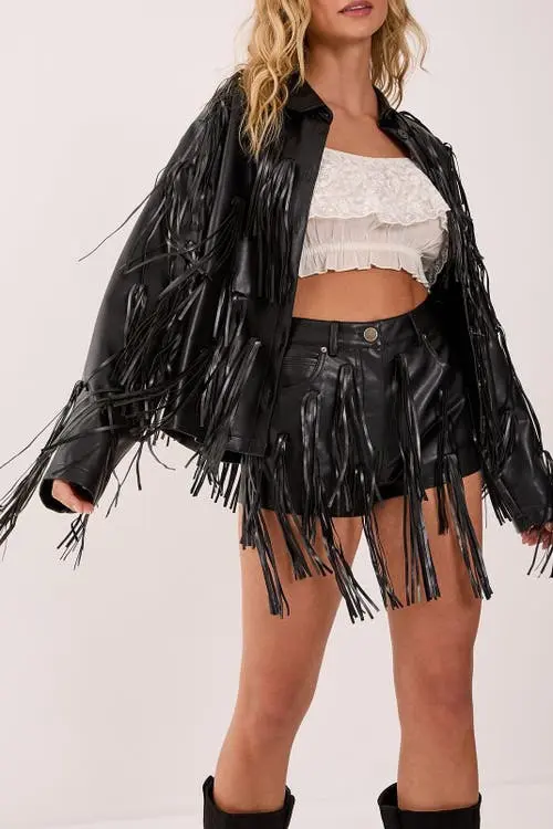 Nasty Gal Faux Leather Tassel Jacket