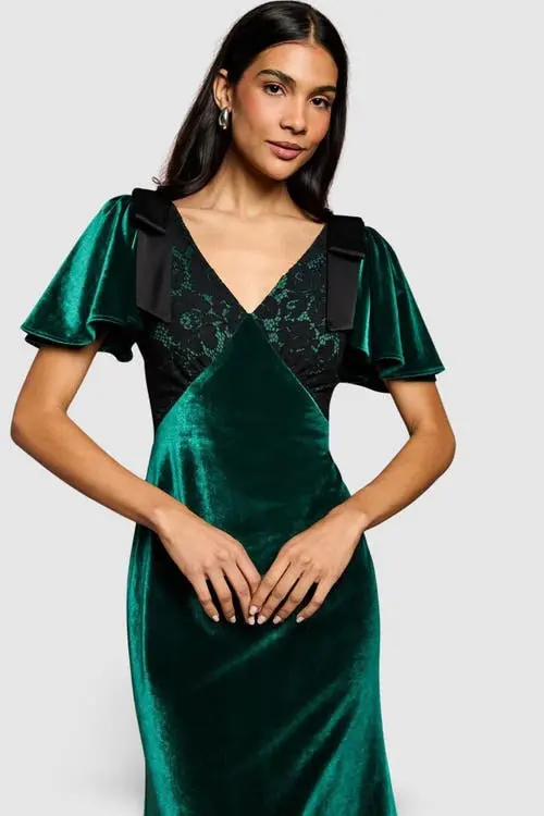 Coast Velvet Lace Mix Short Sleeve Midi Dress