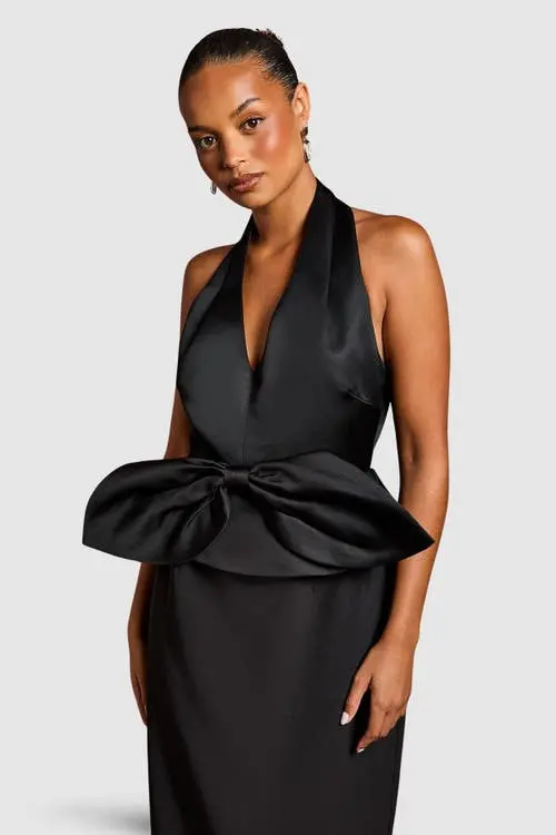 Coast Petite Halter Satin Column Midi Dress - Black
