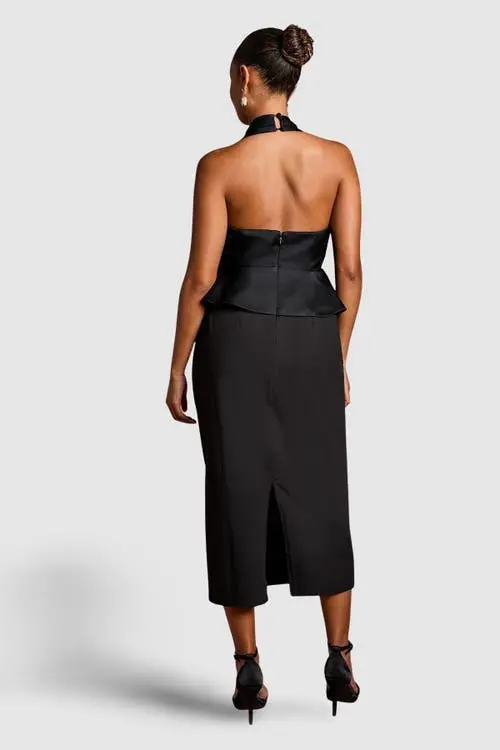 Coast Petite Halter Satin Column Midi Dress - Black