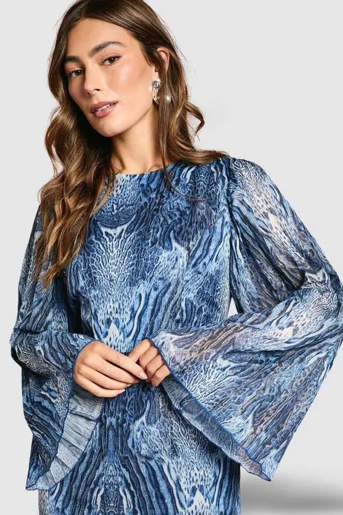 Coast Flare Sleeve Animal Print Midi Dress