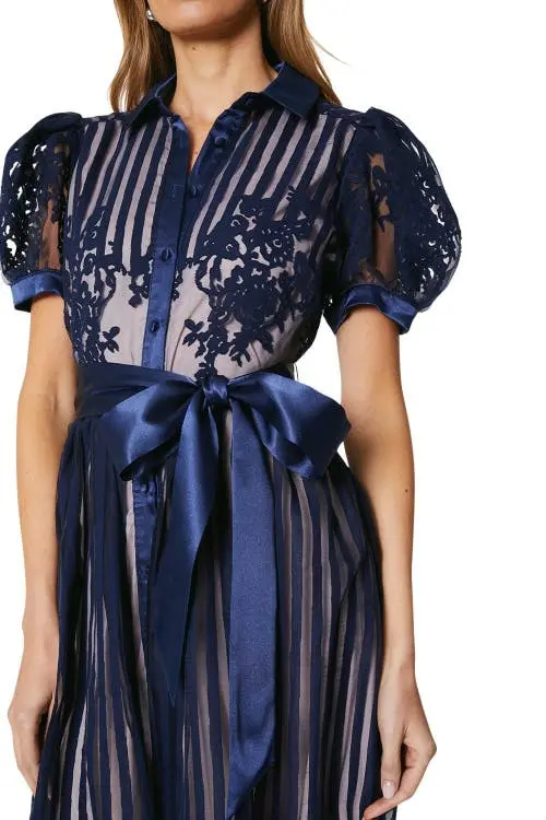 Coast Stripe Organza Puff Sleeve Shirt Dress