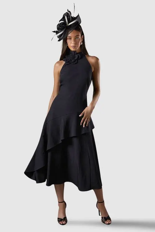 Coast High Neck Corsage Detail Midi Dress