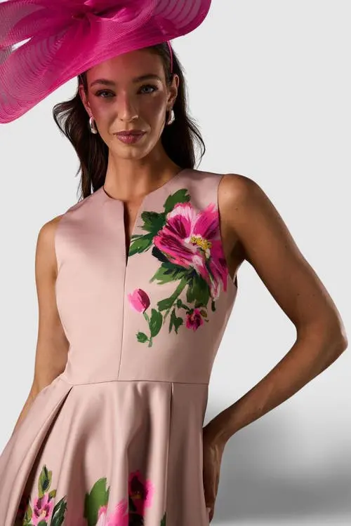 Coast Notch Neck Placement Print Midi Dress