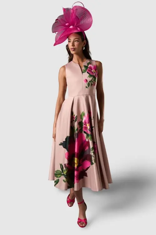 Coast Notch Neck Floral Print Midi Dress