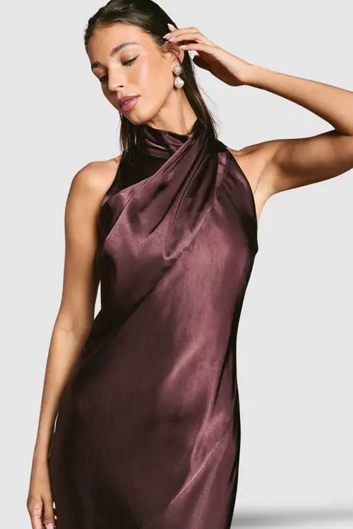 Coast Satin High Neck Fishtail Maxi Dress