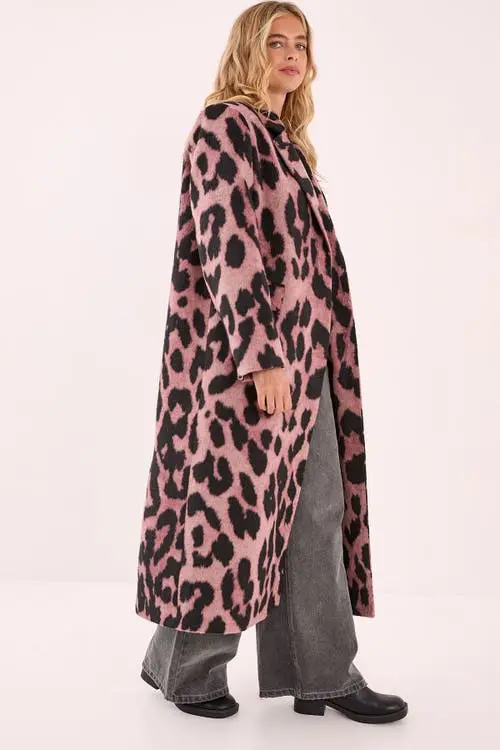 Nasty Gal Leopard Wool Blend Tailored Coat