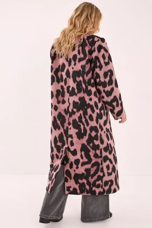 Nasty Gal Leopard Wool Blend Tailored Coat