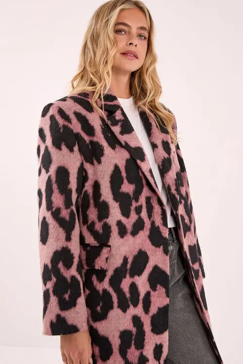 Nasty Gal Leopard Wool Blend Tailored Coat