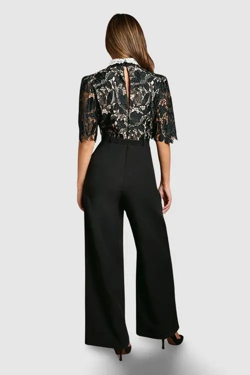 Coast Lace Shirt Short Sleeve Jumpsuit - Mono