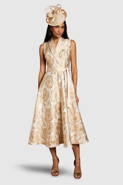 Coast Sleeveless Jacquard Midi Dress - Champagne