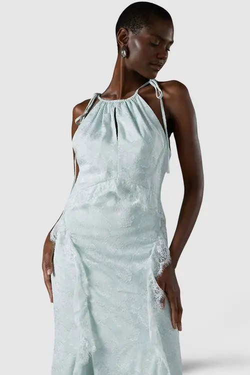Coast Jacquard Halter Neck Frill Maxi Dress