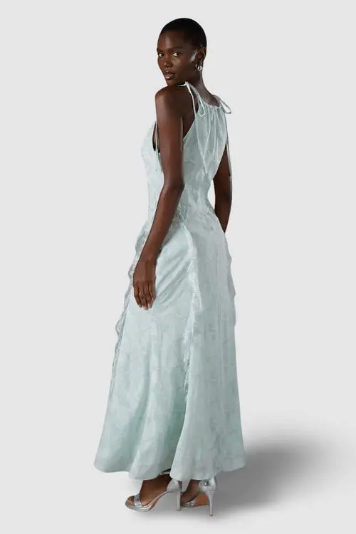 Coast Jacquard Halter Neck Frill Maxi Dress