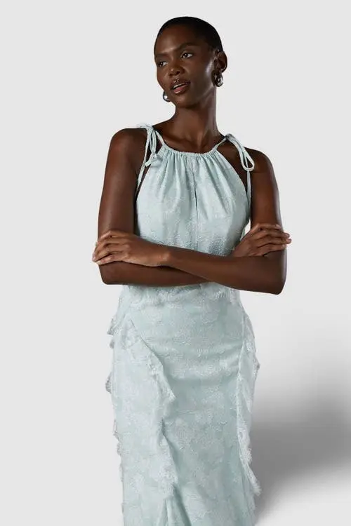 Coast Jacquard Halter Neck Frill Maxi Dress