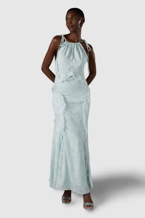Coast Jacquard Halter Neck Frill Maxi Dress - Mint