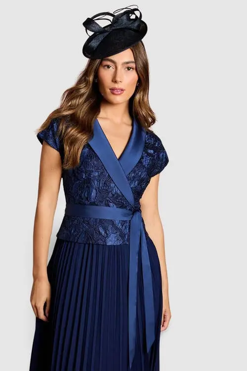 Coast Lace Wrap Top Pleat Tux Midi Dress - Navy
