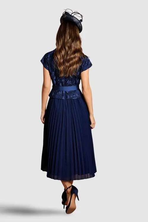 Coast Lace Wrap Top Pleat Tux Midi Dress - Navy