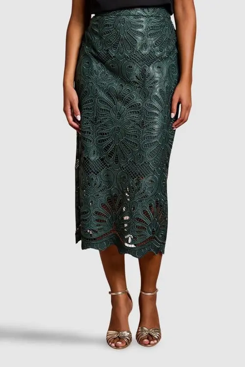 Coast Petite Pu Lace Midi Skirt - Emerald