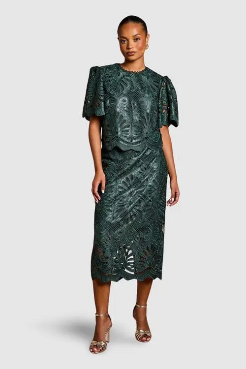 Coast Petite Lace Pencil Midi Skirt
