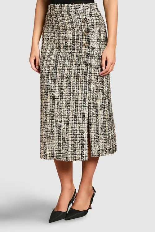 Coast Sequin Tweed Midi Skirt - Mono