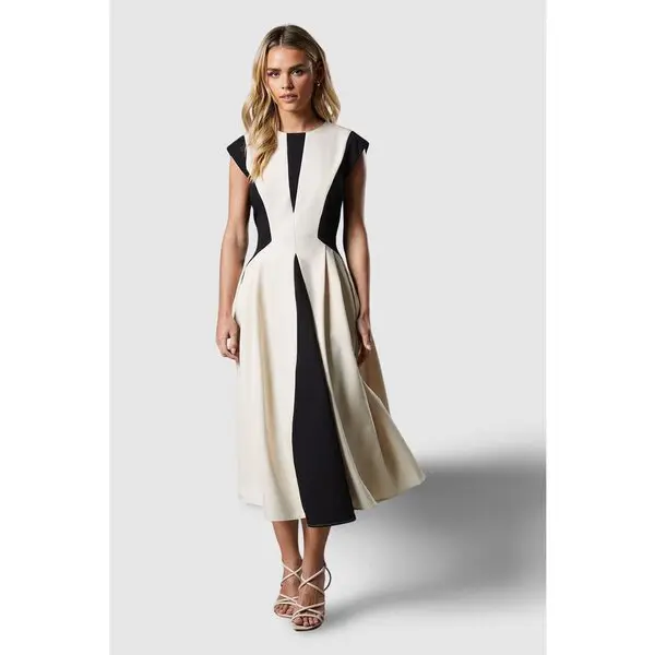 Coast Petite Crepe Color Block Midi Dress - Mono