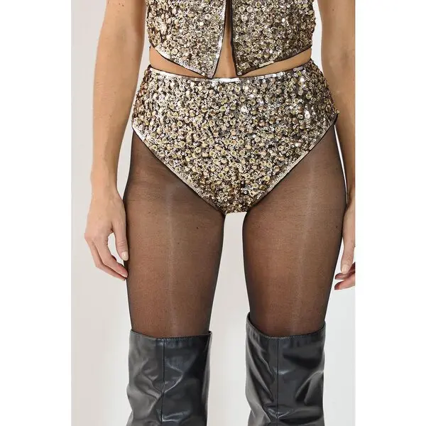 Nasty Gal Cluster Hand Embellished Booty Shorts - Gold