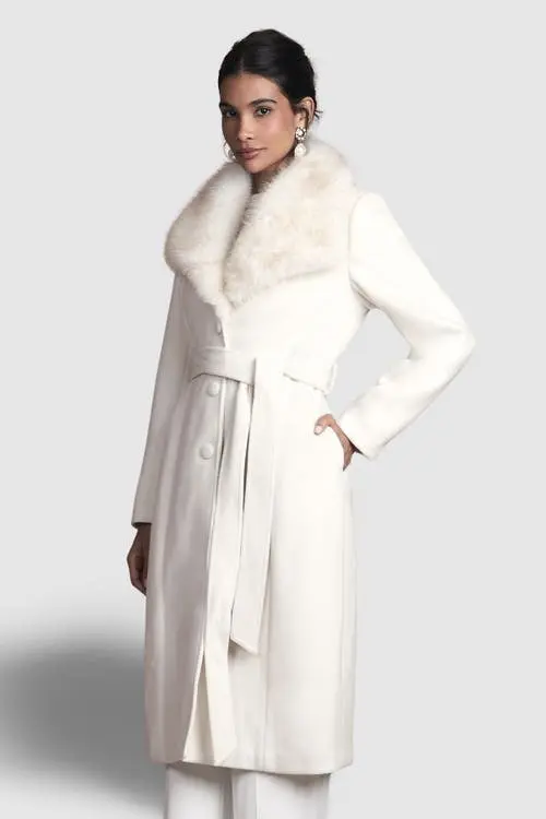 Coast Faux Fur Collar Belted Midi Coat - Ivory