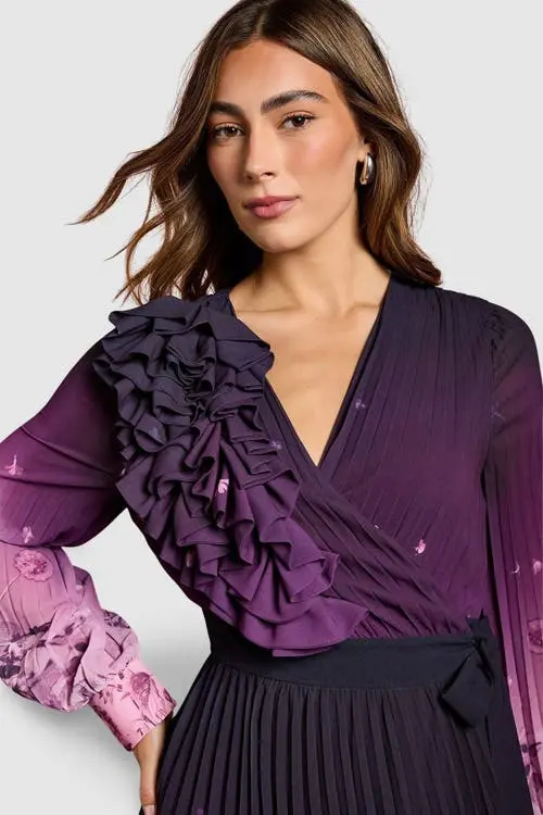 Coast Floral Corsage Wrap Georgette Dress