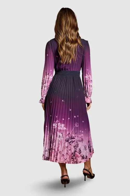 Coast Floral Corsage Wrap Pleated Midi Dress