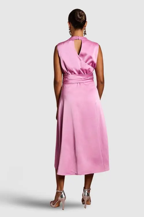 Coast Petite Satin Twist Waist Midi Dress