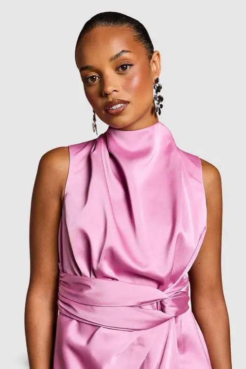 Coast Petite Satin Twist Waist Midi Dress