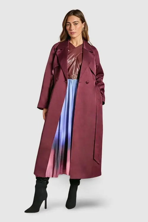 Coast Satin Occasion Belted Trench Coat - Malbec