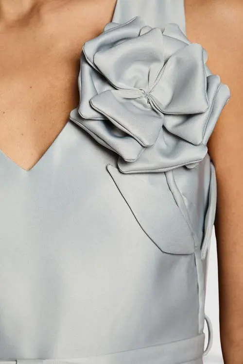 Coast Structured Satin 3d Corsage Midi Dress