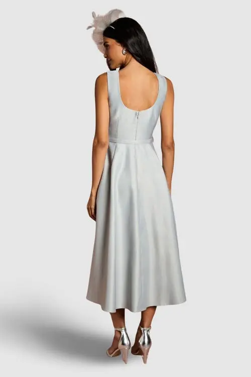 Coast Structured Satin 3d Corsage Midi Dress