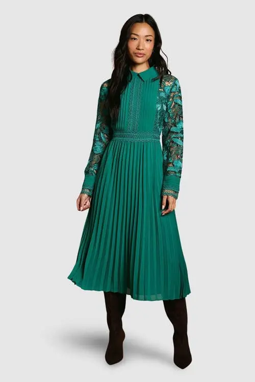 Coast Petite Lace Shirt Dress - Emerald