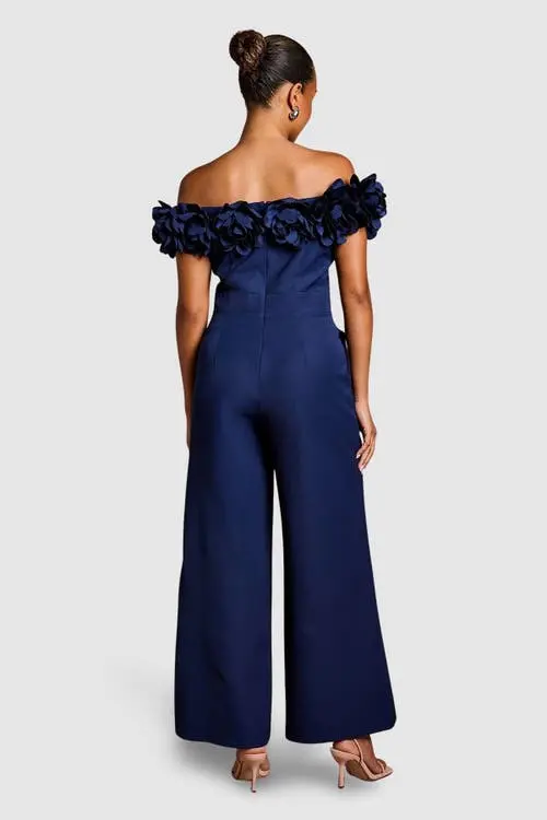 Coast Petite 3d Flower Bardot Wide Leg Jumpsuit