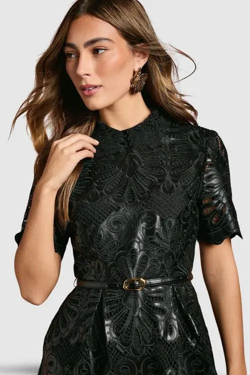 Coast Pu Lace Belted Midi Dress